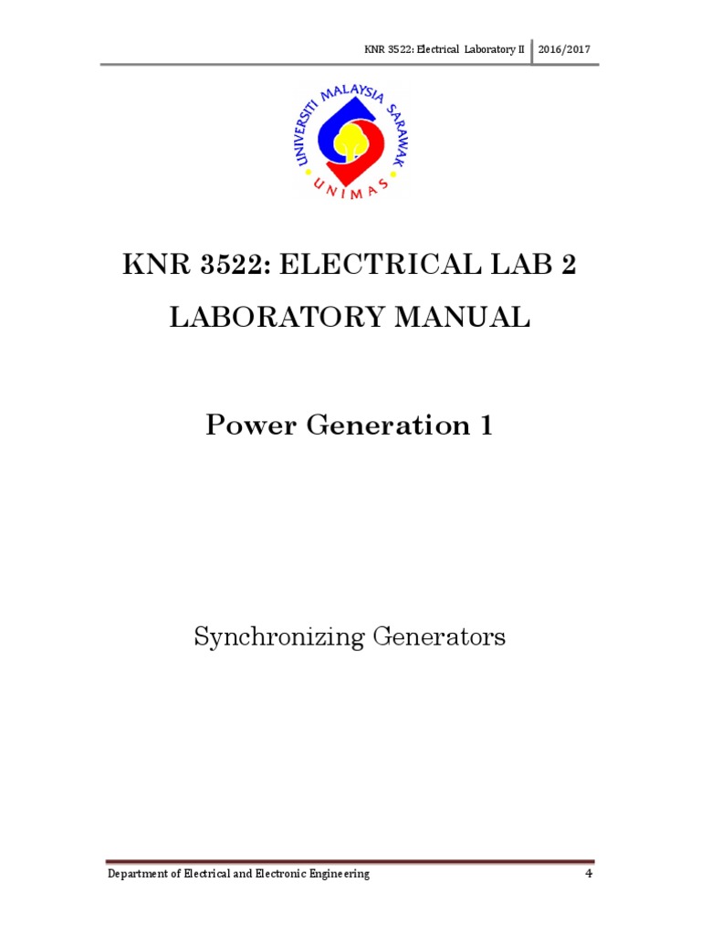 KNR 3522: Electrical Lab 2 Laboratory Manual: Synchronizing Generators | PDF | Electric ...