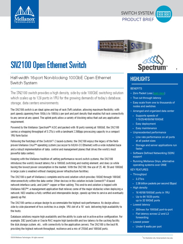Mellanox SN2100 Product Brief | PDF | Computer Network | Information Age