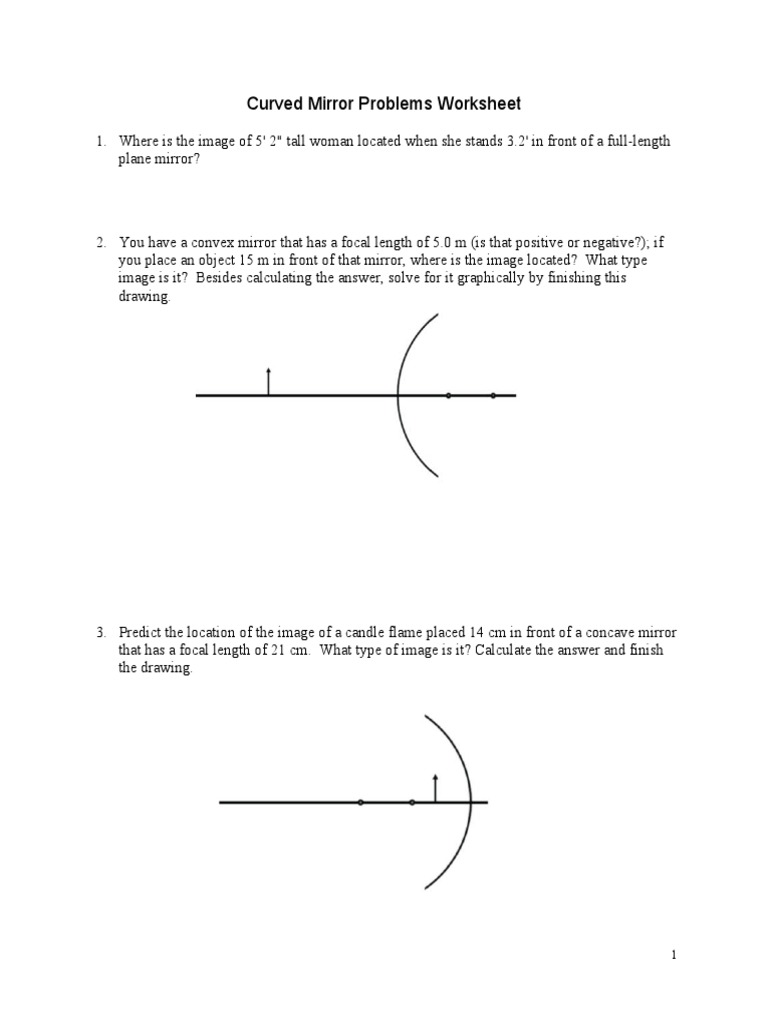 Curved Mirror Problems Worksheet | PDF