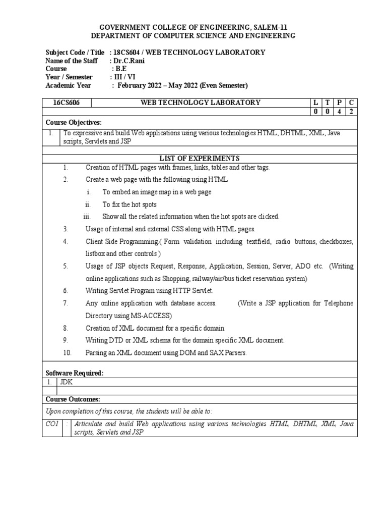 Web Tech Lab Syllabus | PDF | Computers