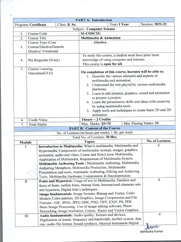Multimedia & Animation Syllabus | PDF