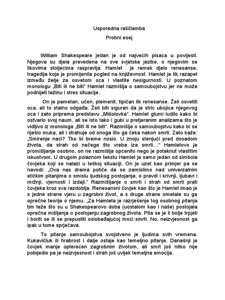 Hamlet Esej, Usporedni | PDF
