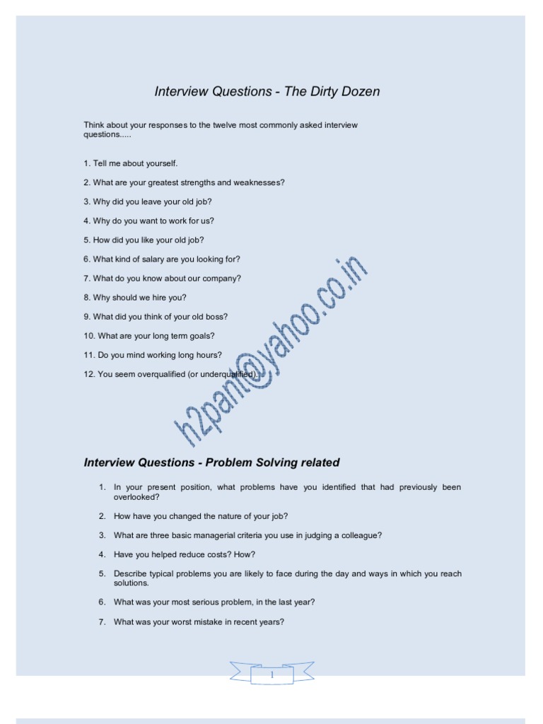Interview Questions - The Dirty Dozen | PDF | Leadership | Mentorship