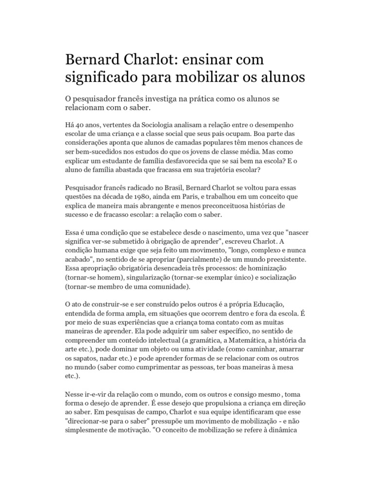 Bernard Charlot | PDF | Escolas | Sociologia