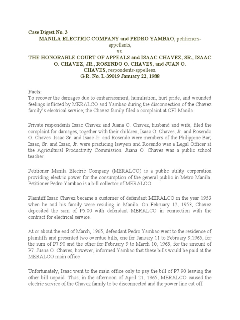 3.b. Digest. MERALCO vs. CA, G.R. No. L-39019 | PDF | Damages | Complaint