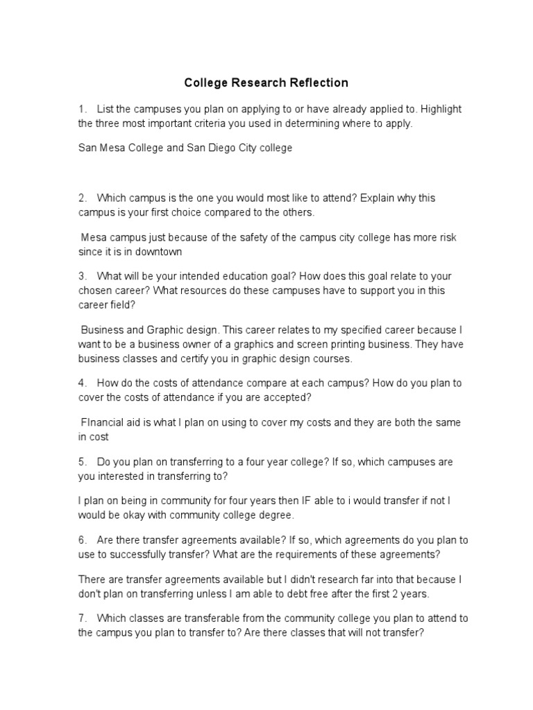 College Research Reflection | PDF