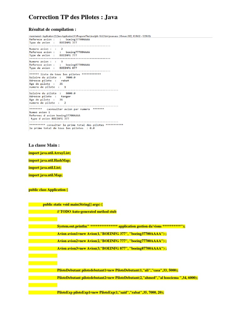 Gestion des Pilotes et Avions en Java | PDF | Java (Langage de ...