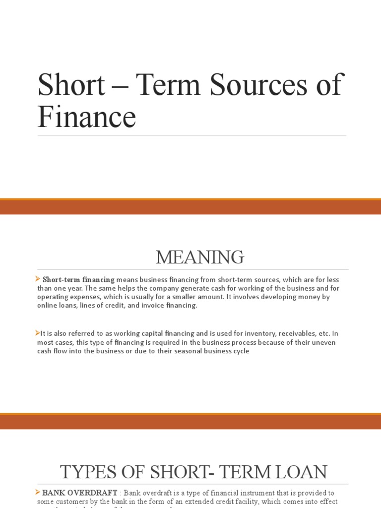 Short - Term Sources of Finance | PDF | Loans | Finance & Money Management