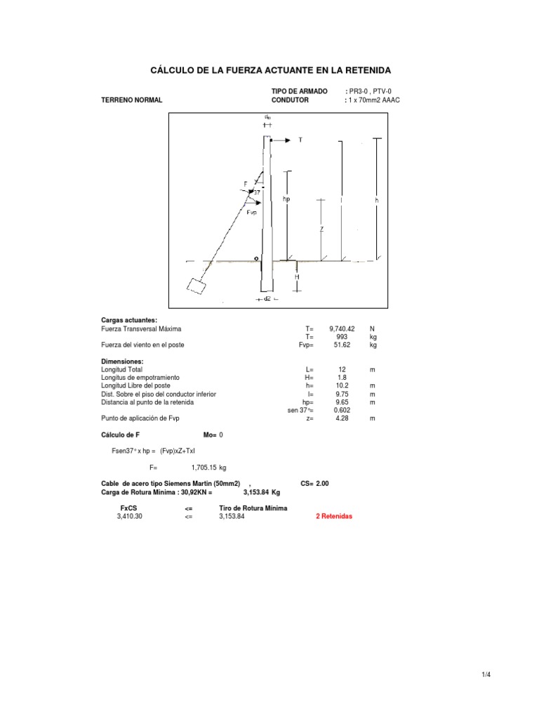 Calculo de Retenidas | PDF | Cantidad | Ingeniería estructural