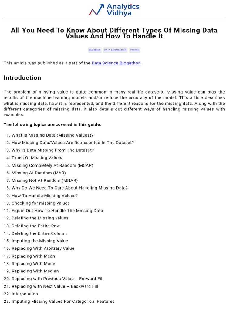 Handling Missing Value | PDF | Bias Of An Estimator | Statistical Theory
