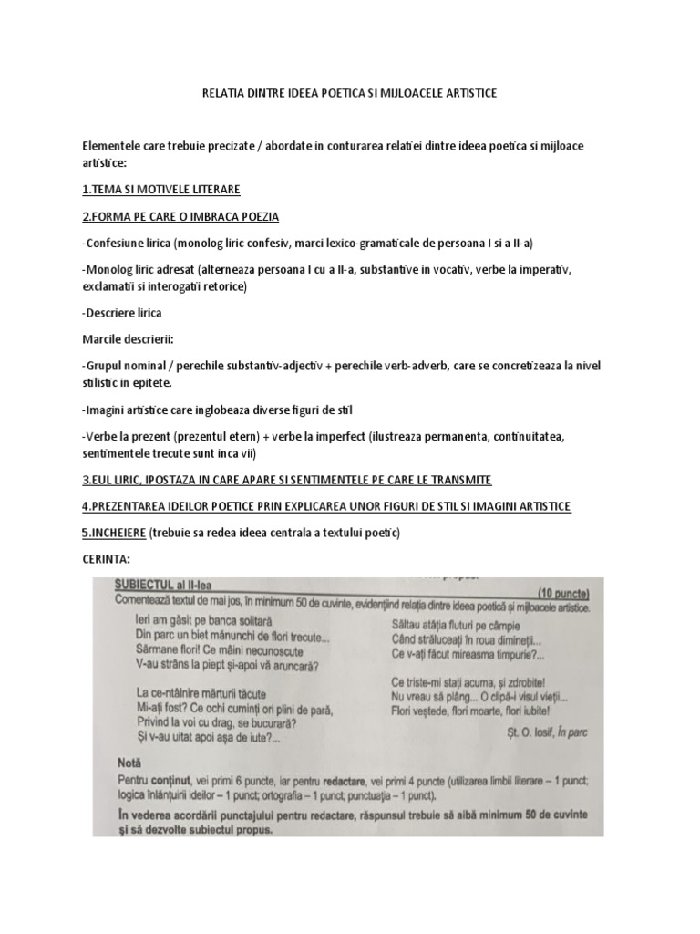 Relatie Idee Poetica Si Mijloacele Artistice | PDF