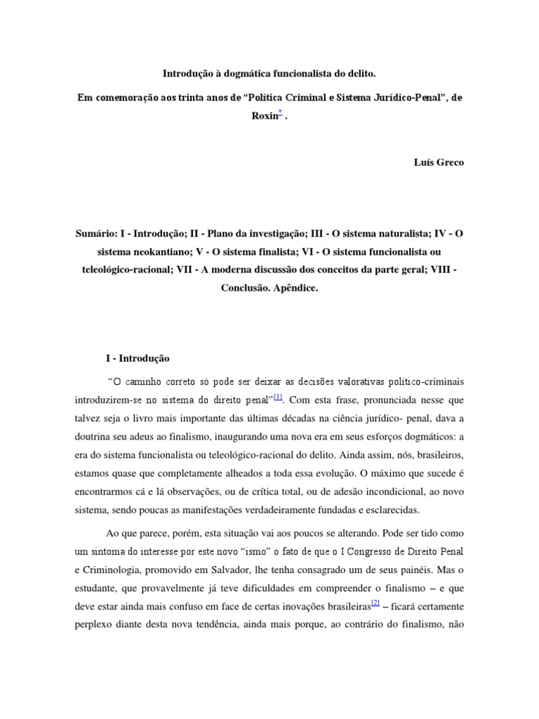 Introdução À Dogmática Funcionalista Do Delito | PDF | Direito Penal ...