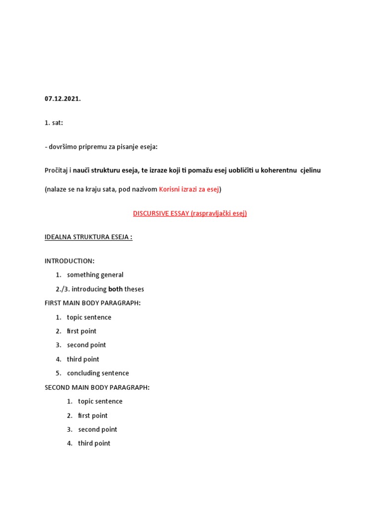 Korisni Izrazi Za Esej DISCURSIVE ESSAY (Raspravljački Esej) | PDF | Argument | Idea