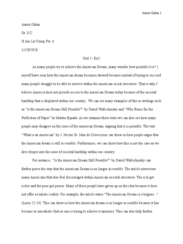 Unit 1-Ea2 | Descargar gratis PDF | American Dream