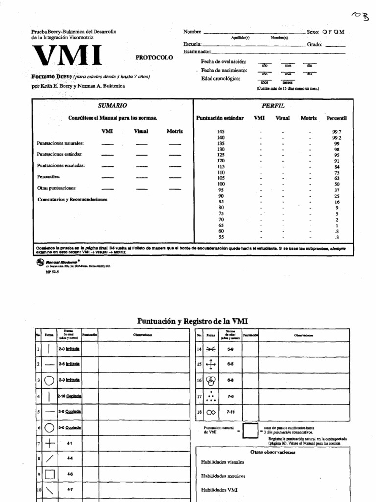 Forma Larga VMI (3 Años - 7años) | PDF