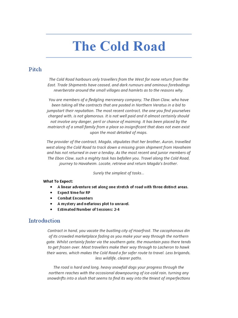 The Cold Road: A Mercenary's Quest | PDF | Travel | Poetry