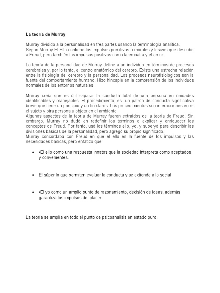 Análisis De La Teoría De La Personalidad De Henry Murray Pdf