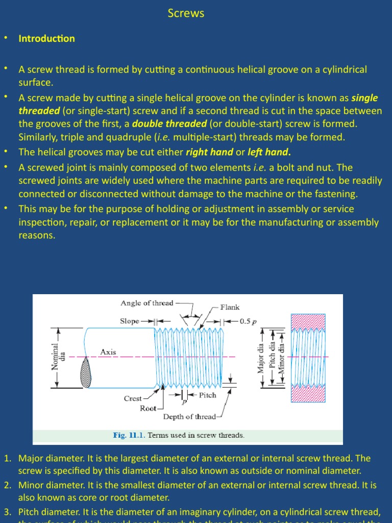 Threaded (Or Single-Start) Screw and If A Second Thread Is Cut in The ...