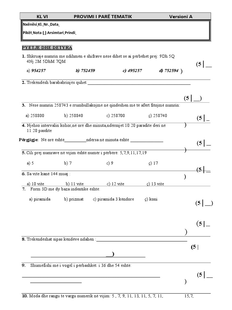 mATEMATIK TEST | PDF