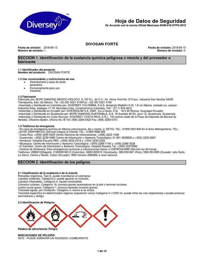 Divosan Forte Hoja de Seguridad | PDF | Agua | Quemar