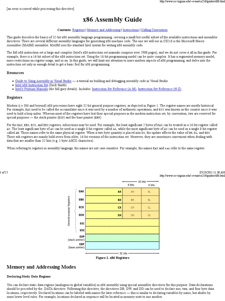 X86 Assembly Guide | PDF | Subroutine | Instruction Set X86 Assembly Guide | PDF | Subroutine | Instruction Set