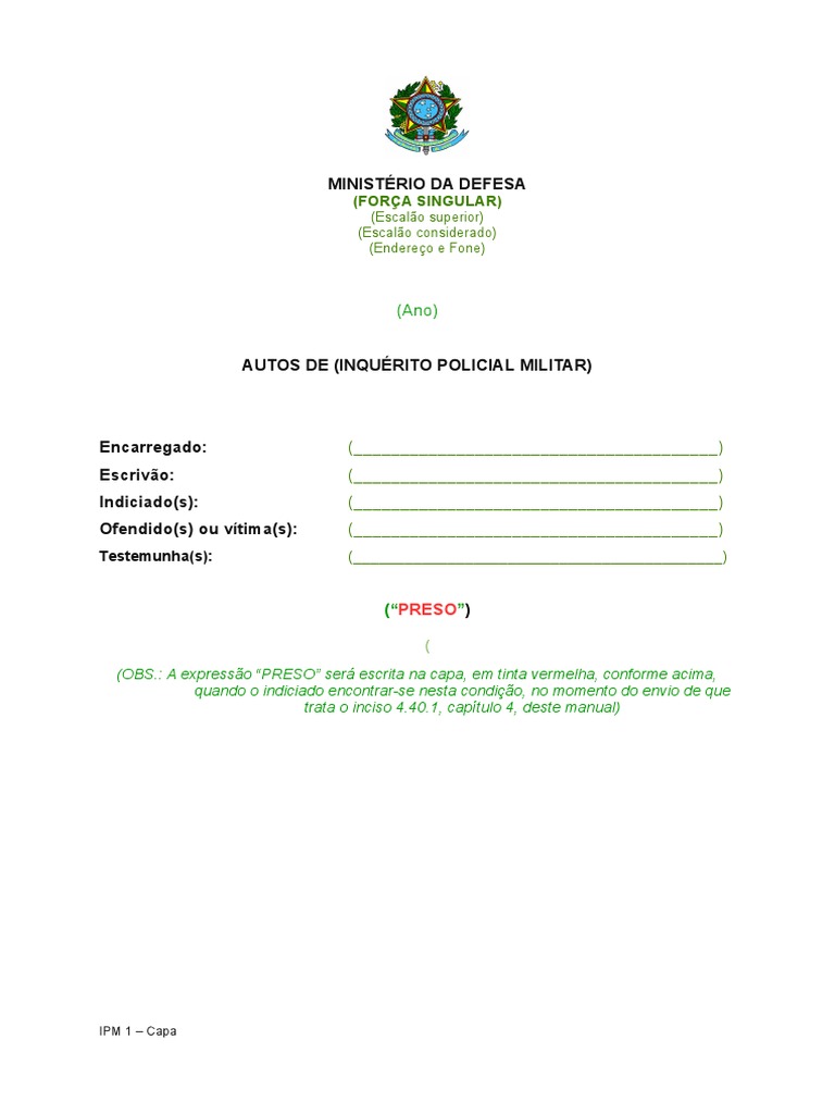 IPM Ministério Defesa Inquérito Policial Militar | PDF