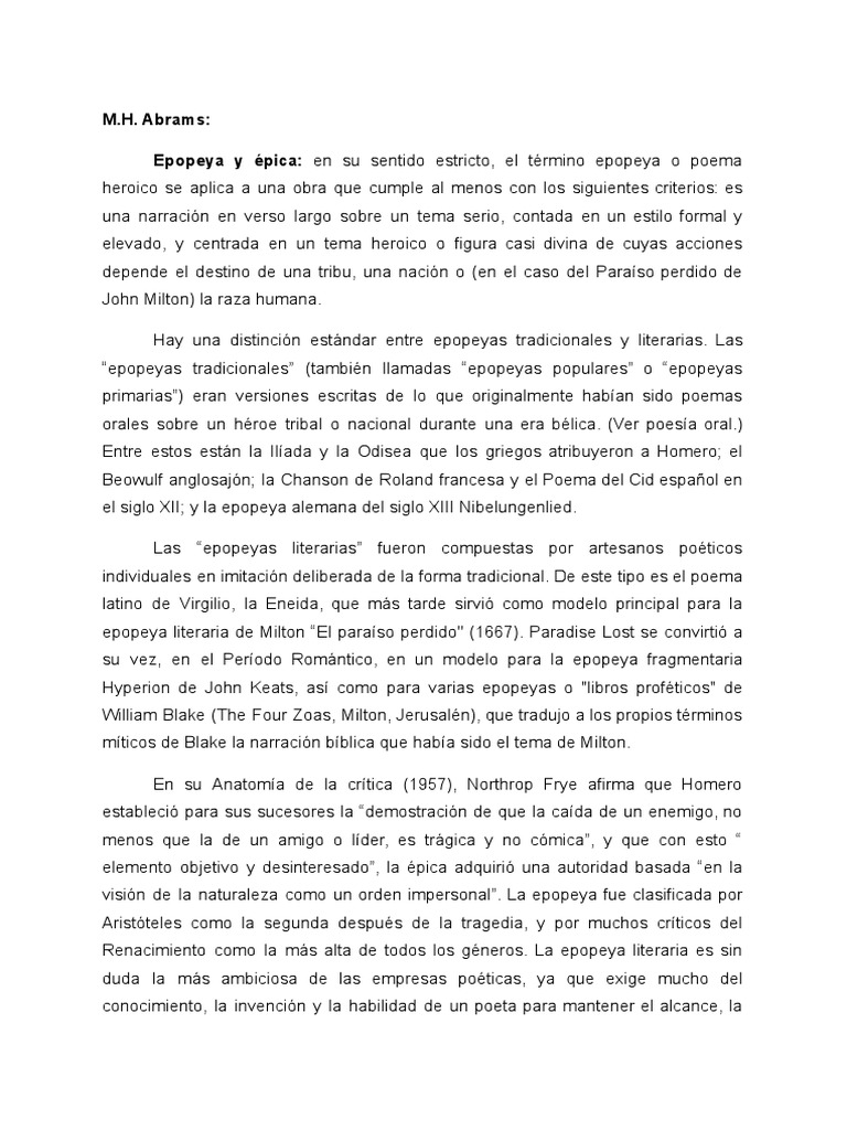 Epica. M.H. Abrams | PDF | Poesía épica | paraíso perdido