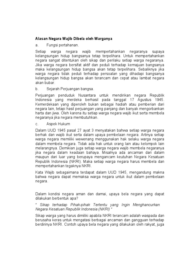 Alasan Warga Negara Membela Negara | PDF | Ilmu Sosial | Perjalanan
