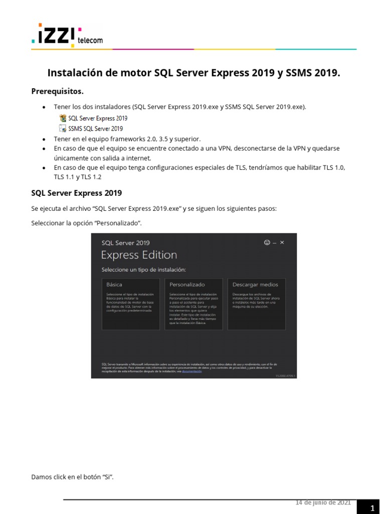 Manual Instalación SQL Server Express 2019 y SSMS | Descargar gratis PDF | Servidor SQL de ...