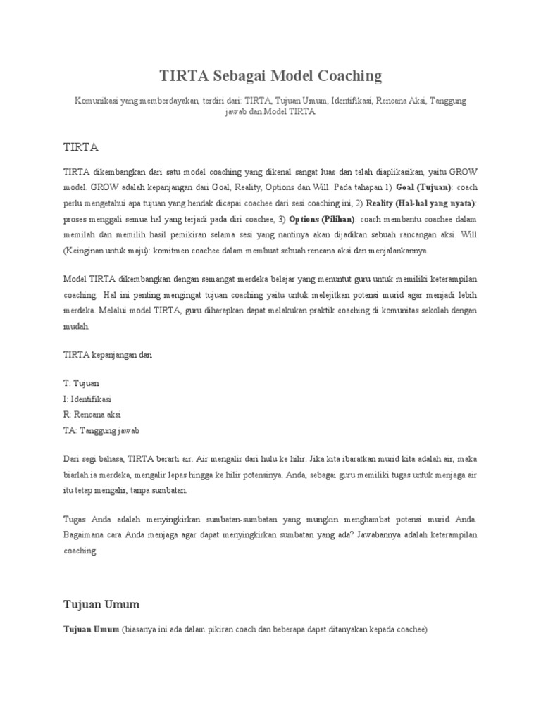 TIRTA Sebagai Model Coaching | PDF | Pengembangan Diri