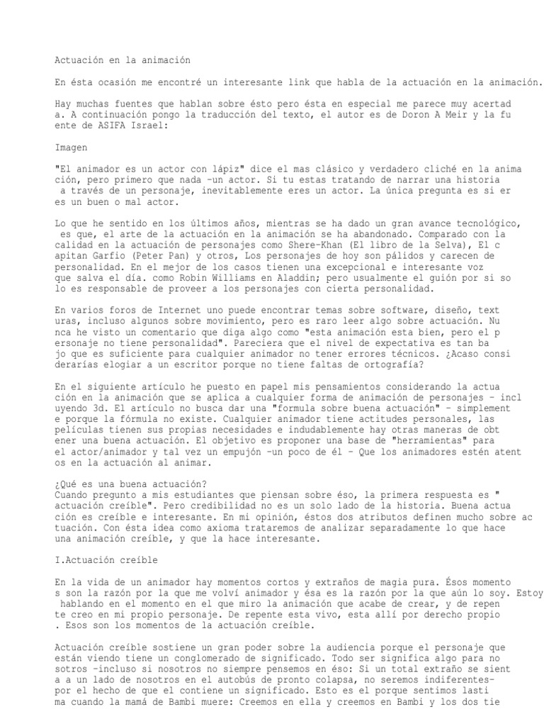 Articulo de Doron A Meir Sobre El Acting en La Animacion | PDF ...