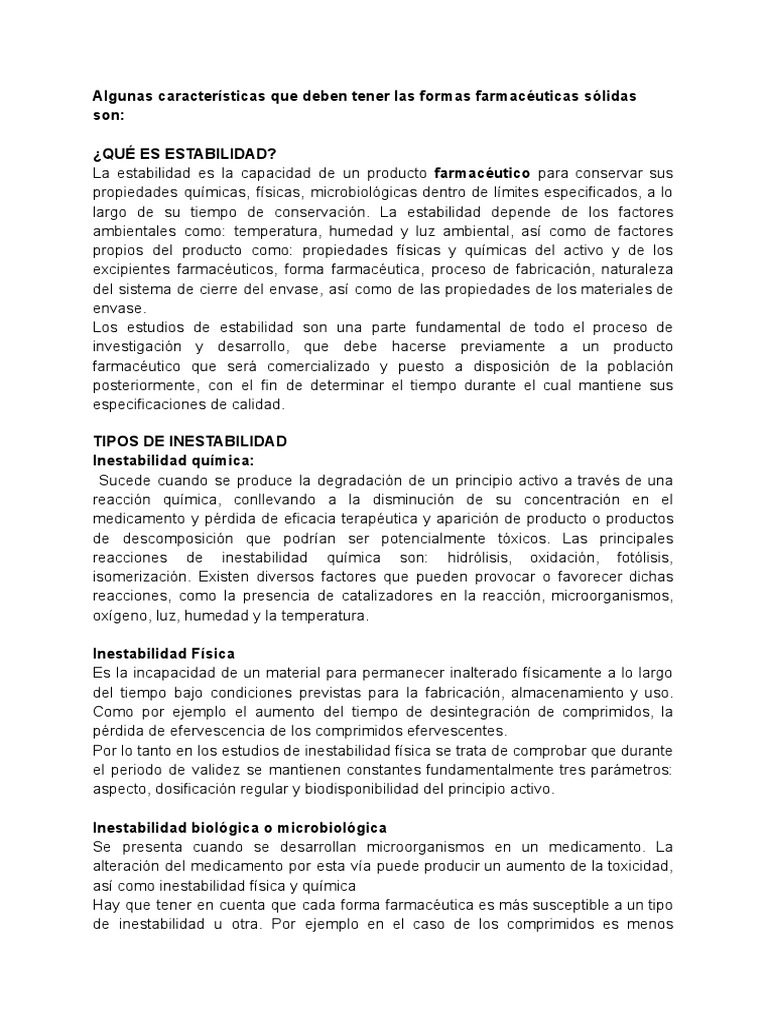 Estabilidad en Formas Farmacéuticas Sólidas | PDF | Medicamentos con ...