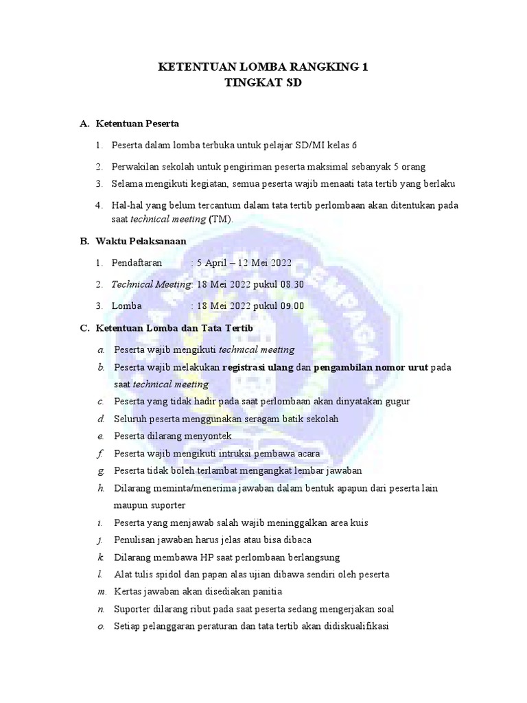Juknis Lomba Rangking 1 Tingkat SD | PDF