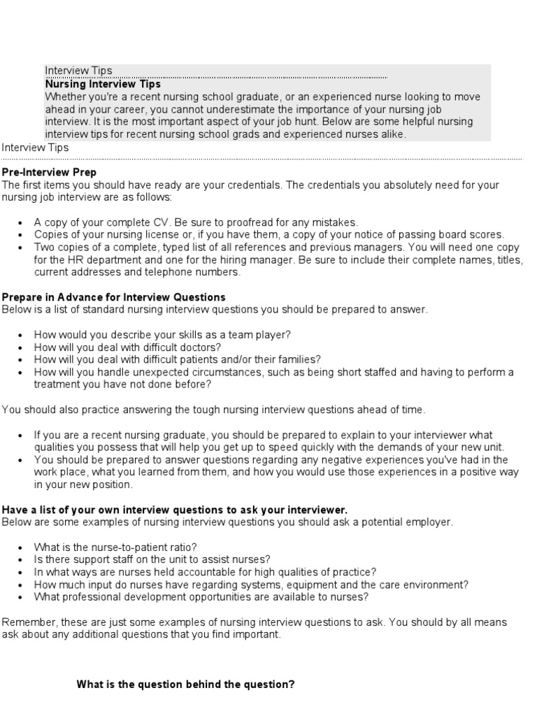 Nurse Job Interview | PDF | Nursing | Credential
