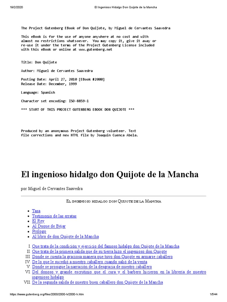 El Ingenioso Hidalgo Don Quijote de La Mancha | PDF | Don Quijote ...