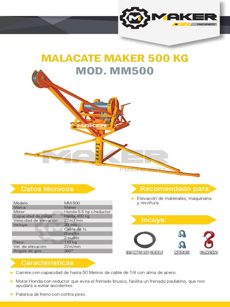 Malacate Maker 500 kg: Características y Usos | PDF | Vehículo de motor ...