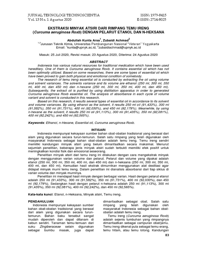 Ekstraksi Minyak Atsiri Temu Ireng | PDF