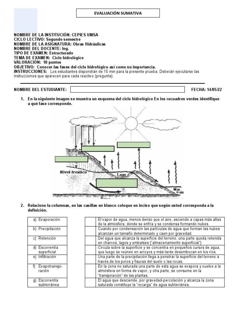 Plantilla Examen | PDF | El ciclo del agua | Agua