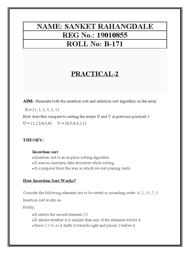 Comparing the Performance of Insertion Sort and Selection Sort on ...