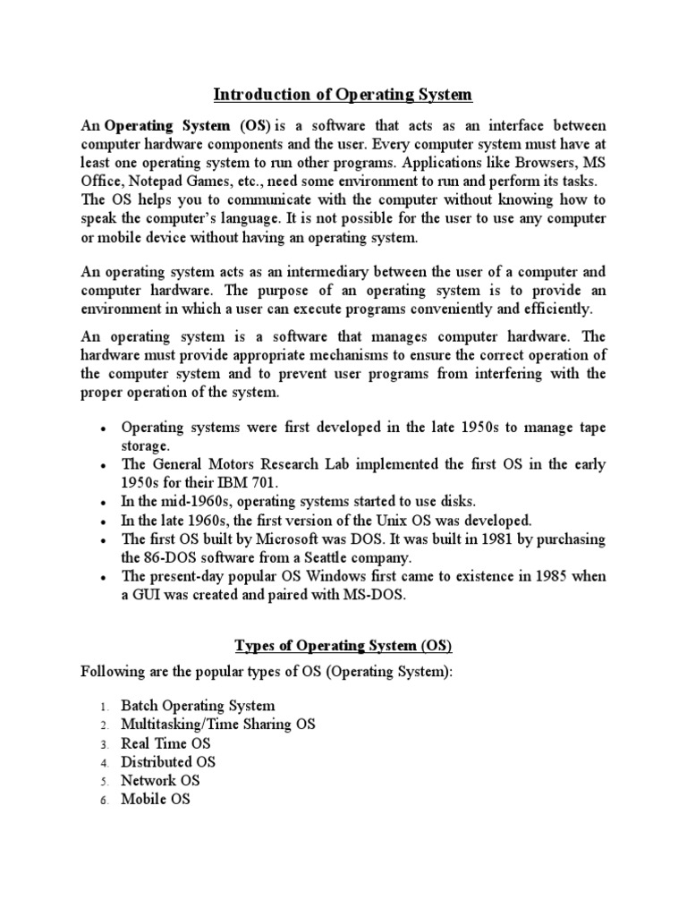Types of Operating System (OS) | PDF | Operating System | Process (Computing)