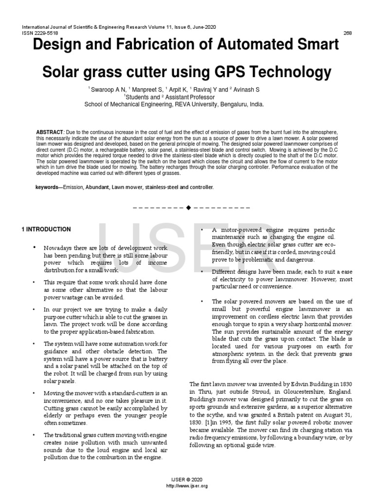 Design and Fabrication of Automated Smart Solar Grass Cutter Using GPS ...