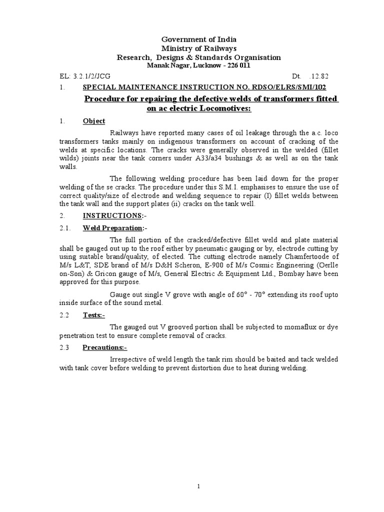 Procedure For Repairing The Defective Welds of Transformers Rdso ...