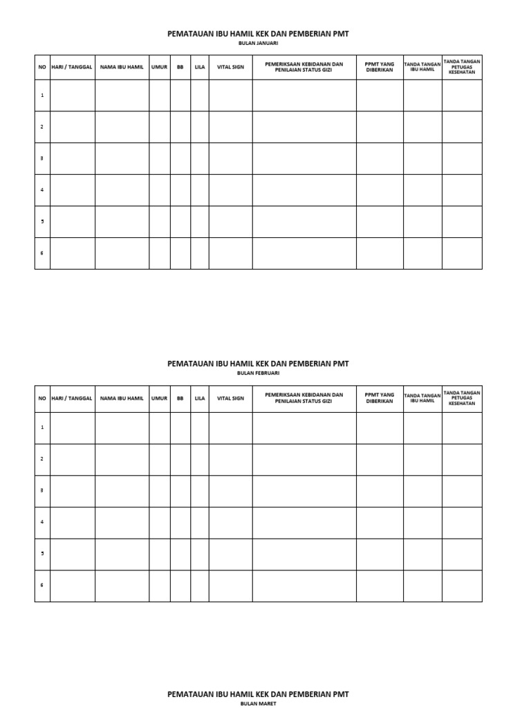 Lembar Pemantuan Gizi Bumil Kek | PDF