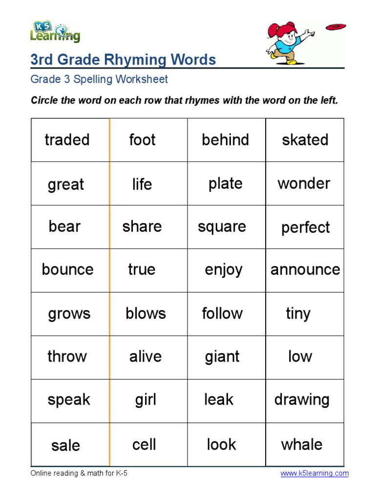 Grade 3 Rhyming Words 1 | PDF