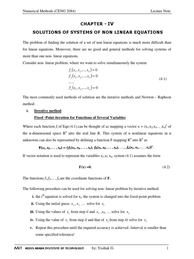 Solutions Of Systems Of Non Linear Equations X X X F X X X F Download Free Pdf Numerical