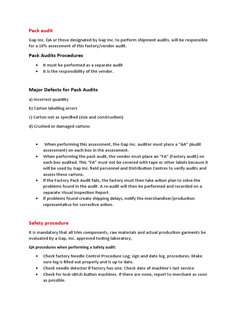 Pack Audits Procedures | PDF | Audit | Sewing