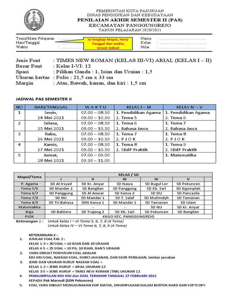 Penyusun Soal & Kop Pas 2 2020-2021 | PDF