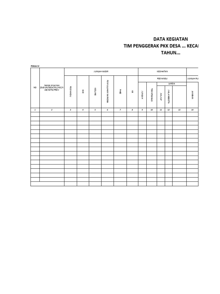 1 Blanko Data Kegiatan PKK Pokja IV | PDF