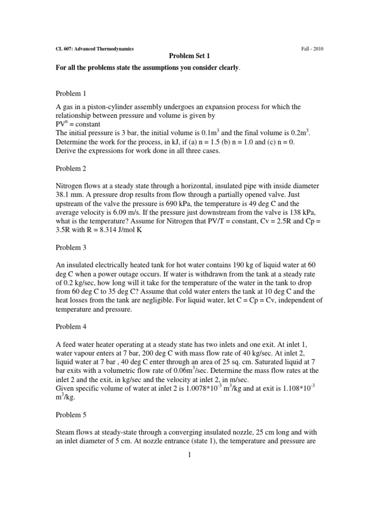 Problem Set 1 For All The Problems State The Assumptions You Consider ...
