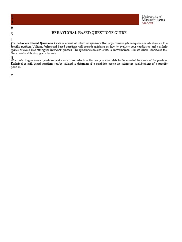 Behavioral Based Questions | PDF | Interview | Psychology